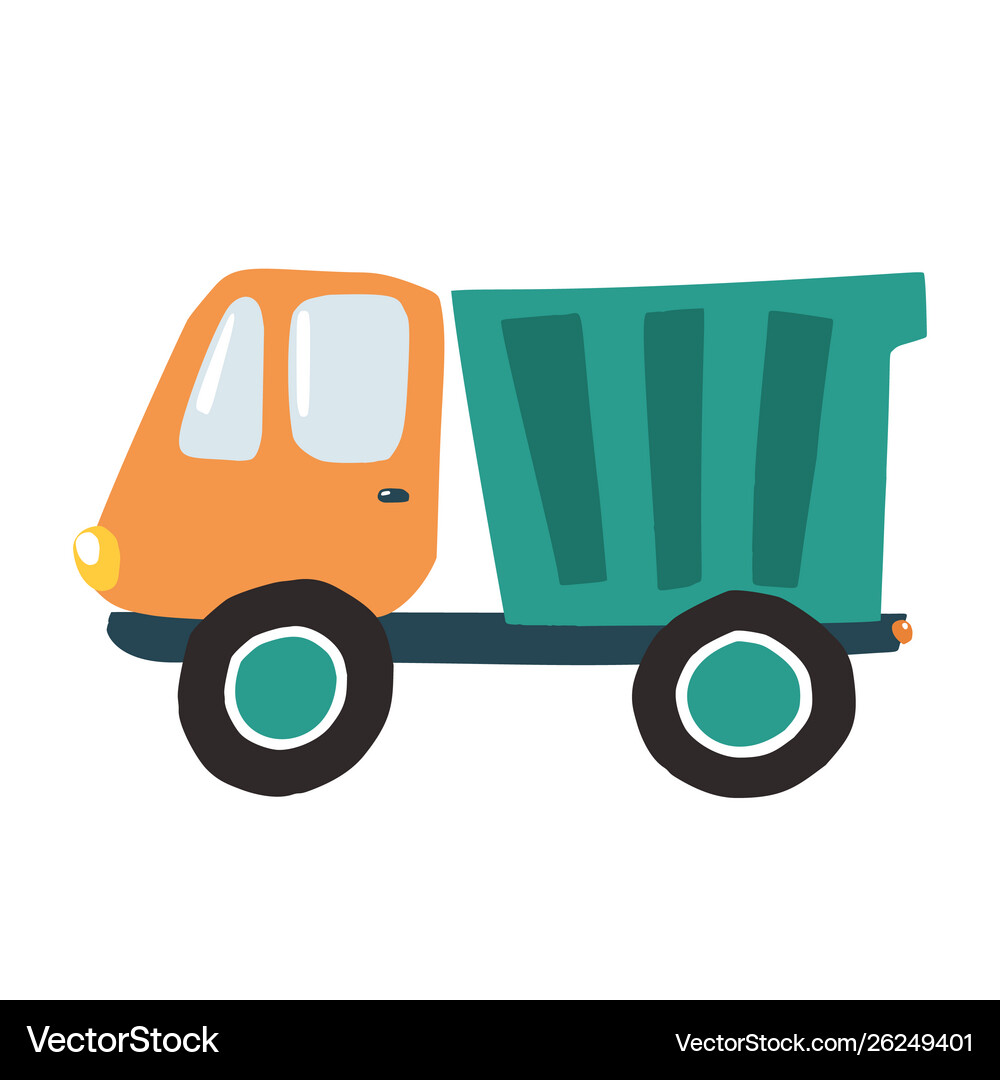 Cute blue and orange dump-truck Royalty Free Vector Image