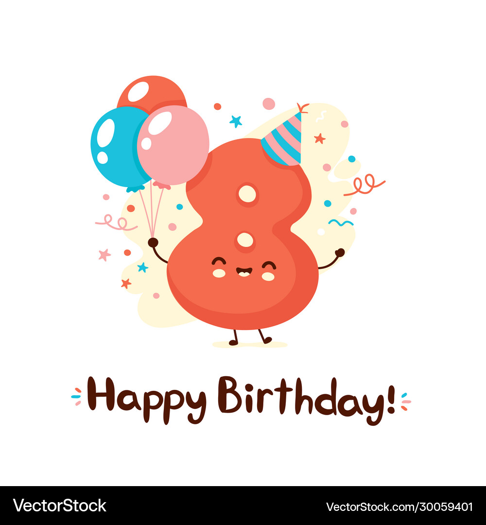 Cute smiling number eight with balloons Royalty Free Vector