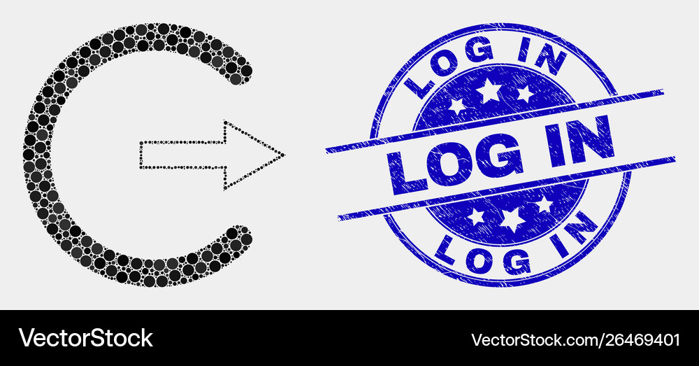 Dot log out icon and grunge in stamp Royalty Free Vector