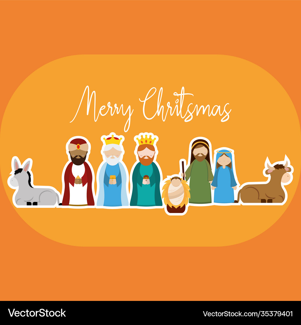 Merry christmas card with nativity Royalty Free Vector Image