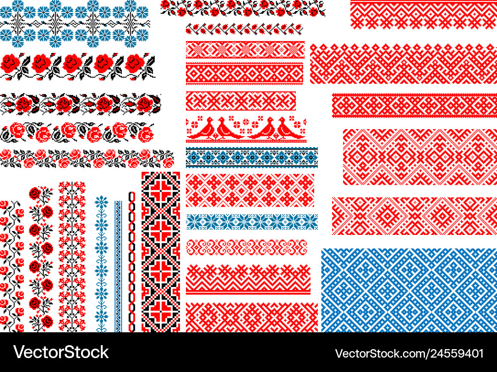 Set of 30 seamless ethnic patterns for embroidery Vector Image