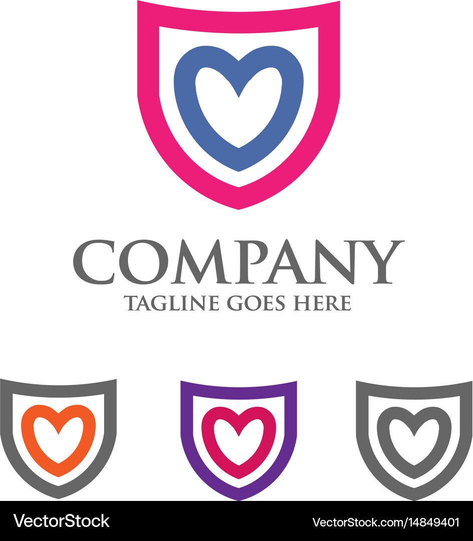 Shield logo with love heart abstract logo Vector Image
