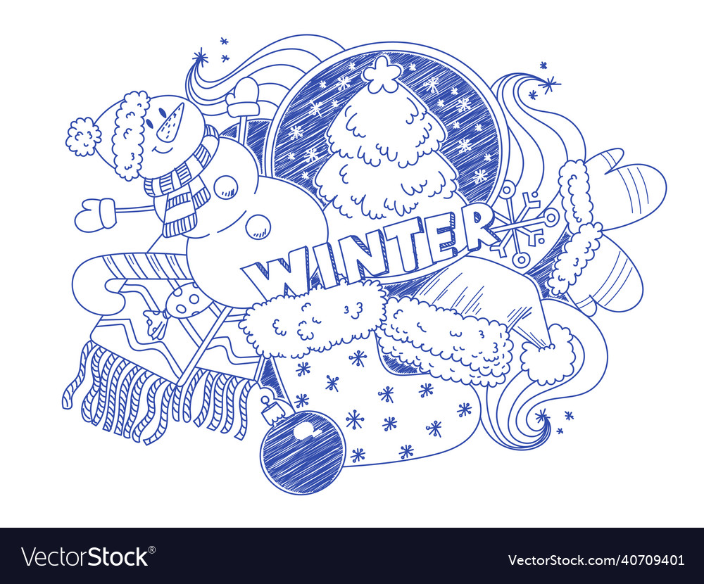 Winter hand drawn doodles Royalty Free Vector Image