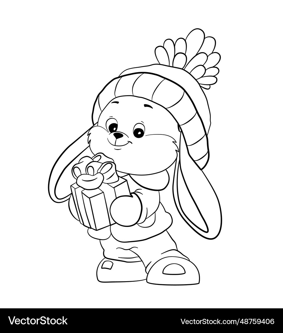 Coloring page of a cute bunny Royalty Free Vector Image