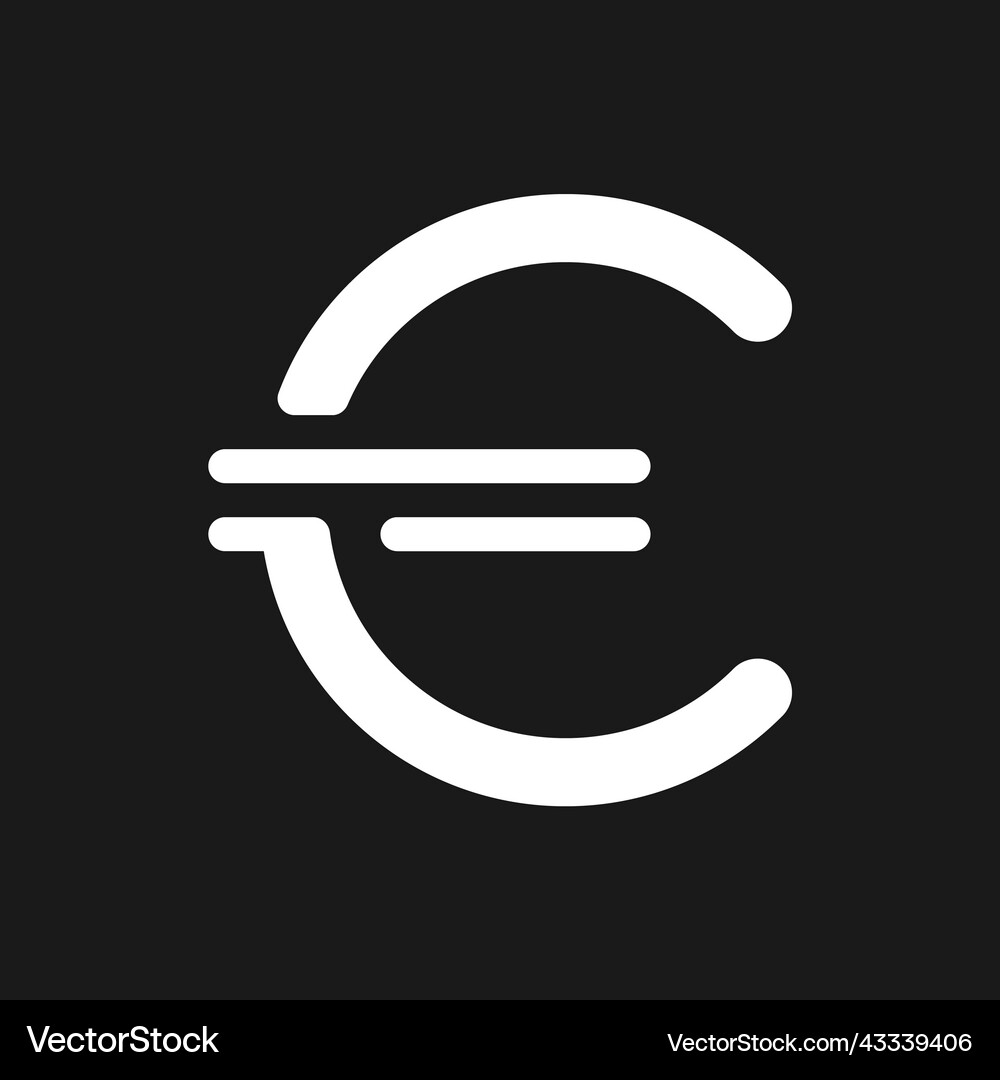 Euro sign dark mode glyph ui icon Royalty Free Vector Image