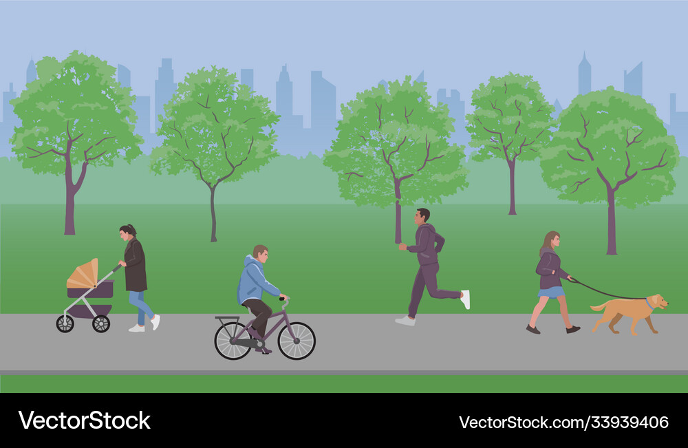People walk in city park Royalty Free Vector Image