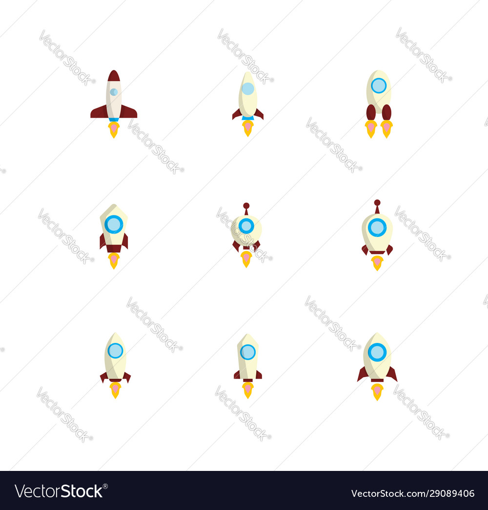 Rocket launch icons set flat design Royalty Free Vector