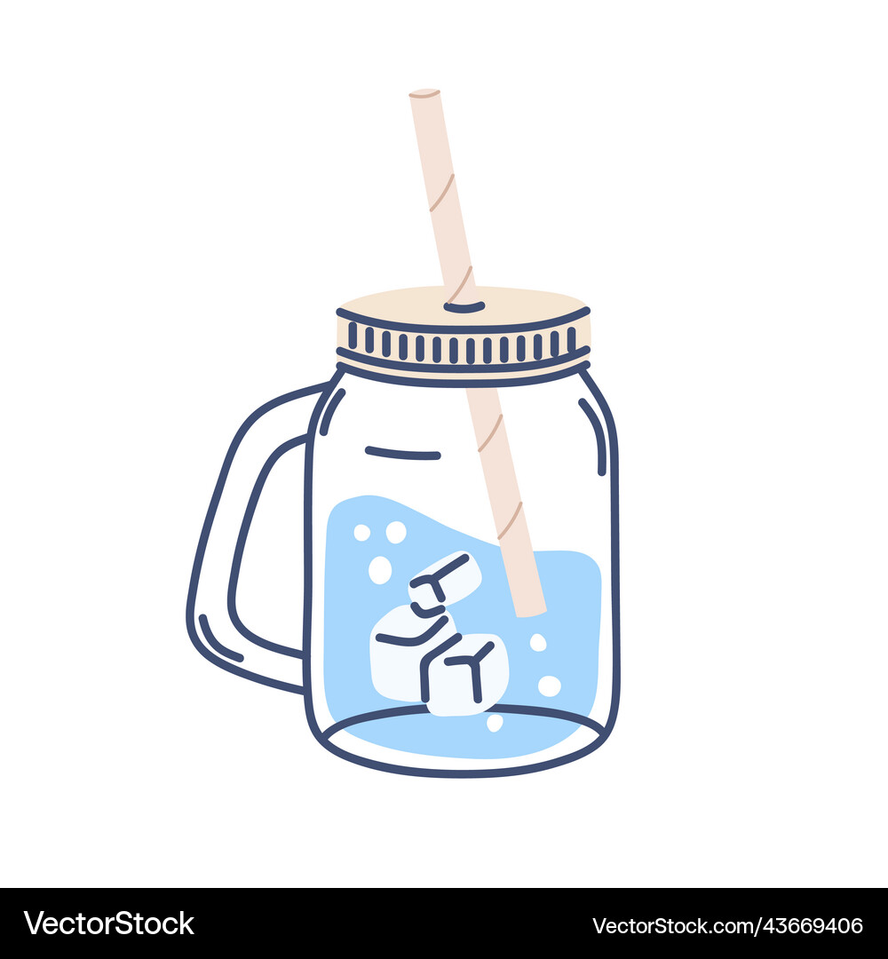 Water in jar glass with lid handle clean cold Vector Image