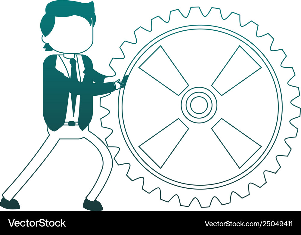 Businessman pushing gear blue lines Royalty Free Vector