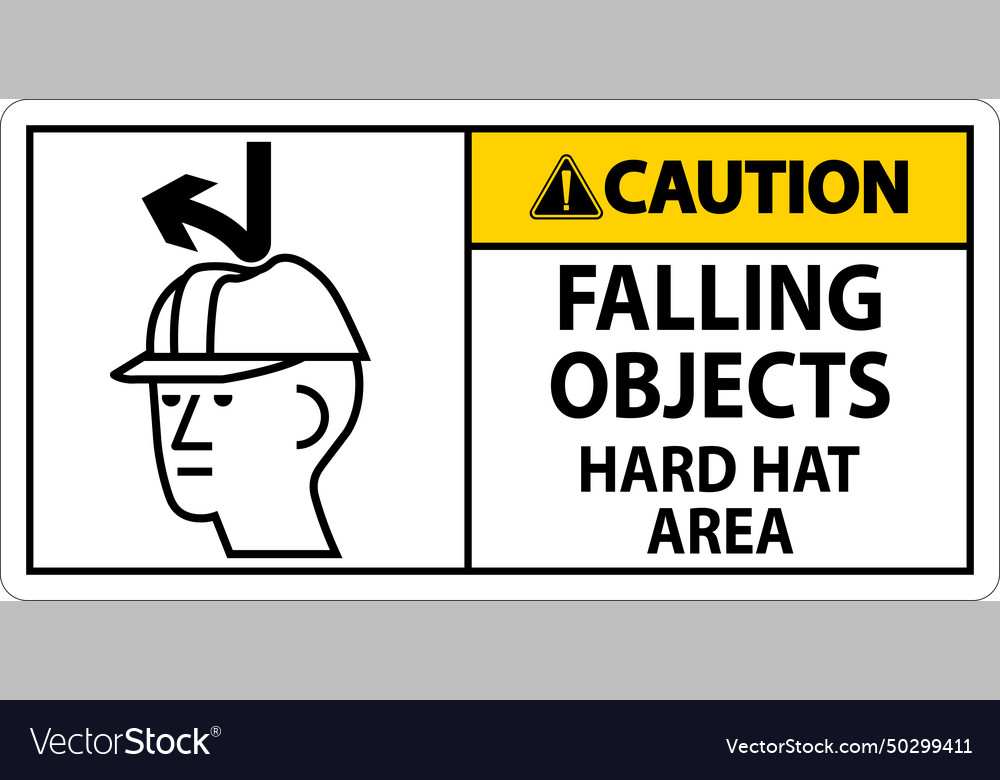 Caution Sign Falling Objects Hard Hat Area Vector Image