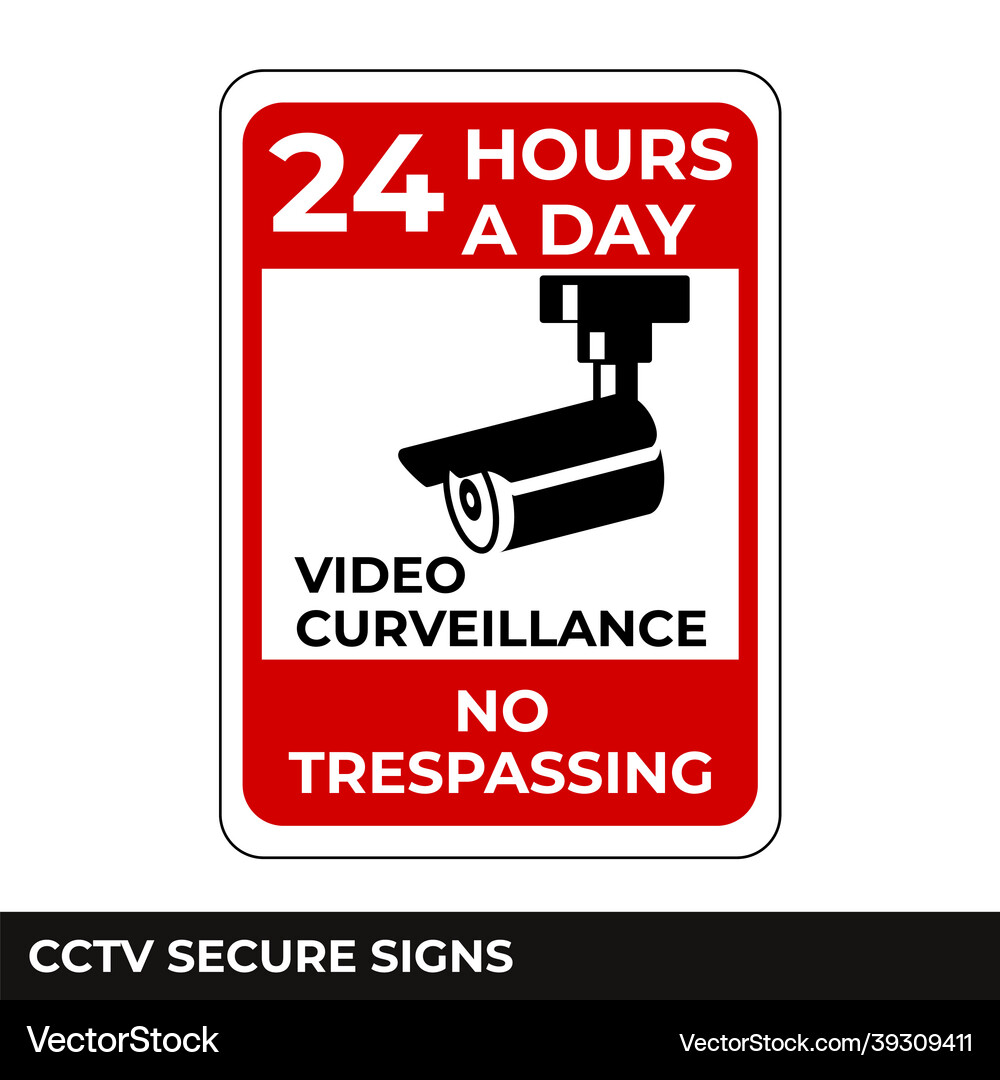 Cctv alarm monitored and 24 hour video camera Vector Image