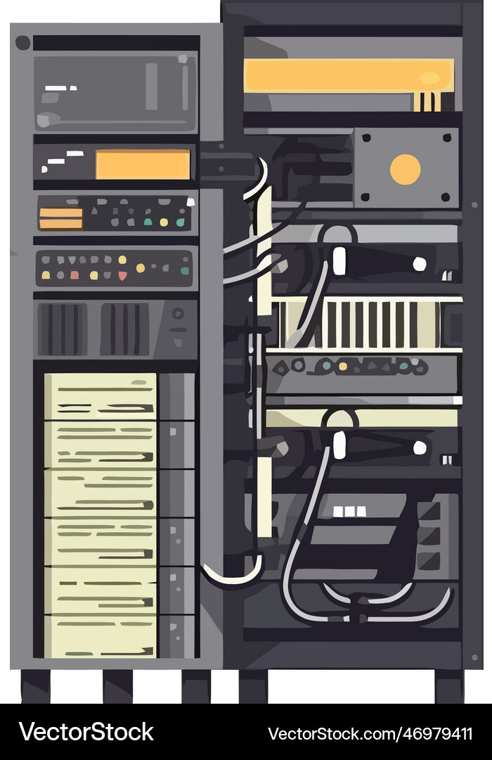 Computer equipment in storage room for industry Vector Image