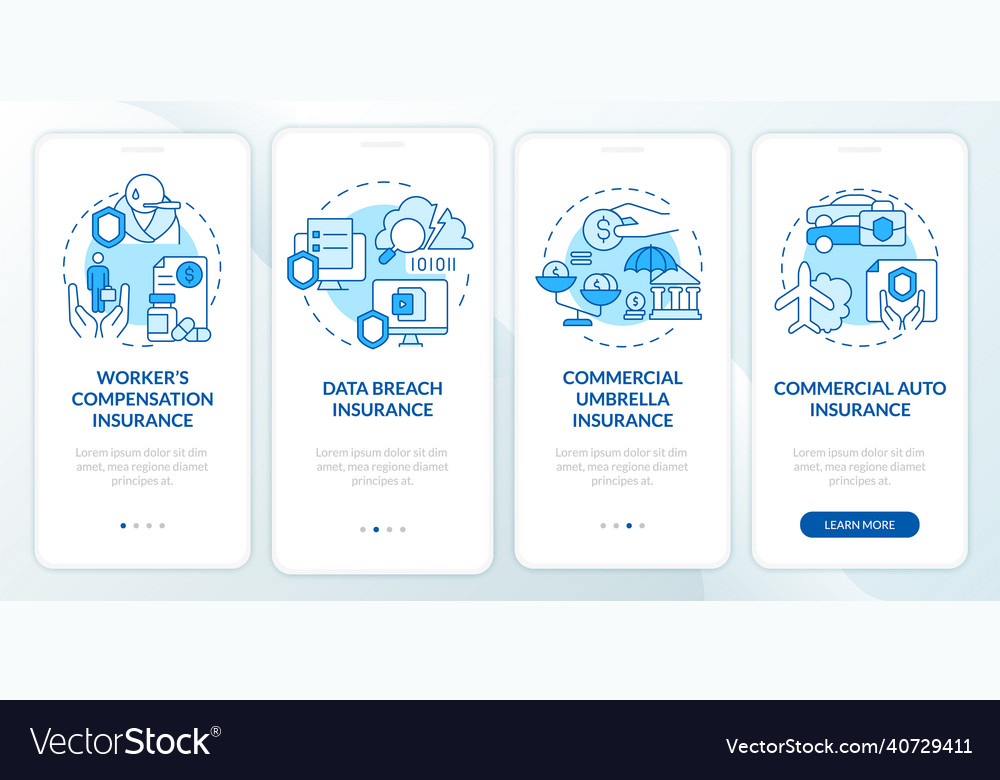 Coverage Types Blue Onboarding Mobile App Screen Vector Image