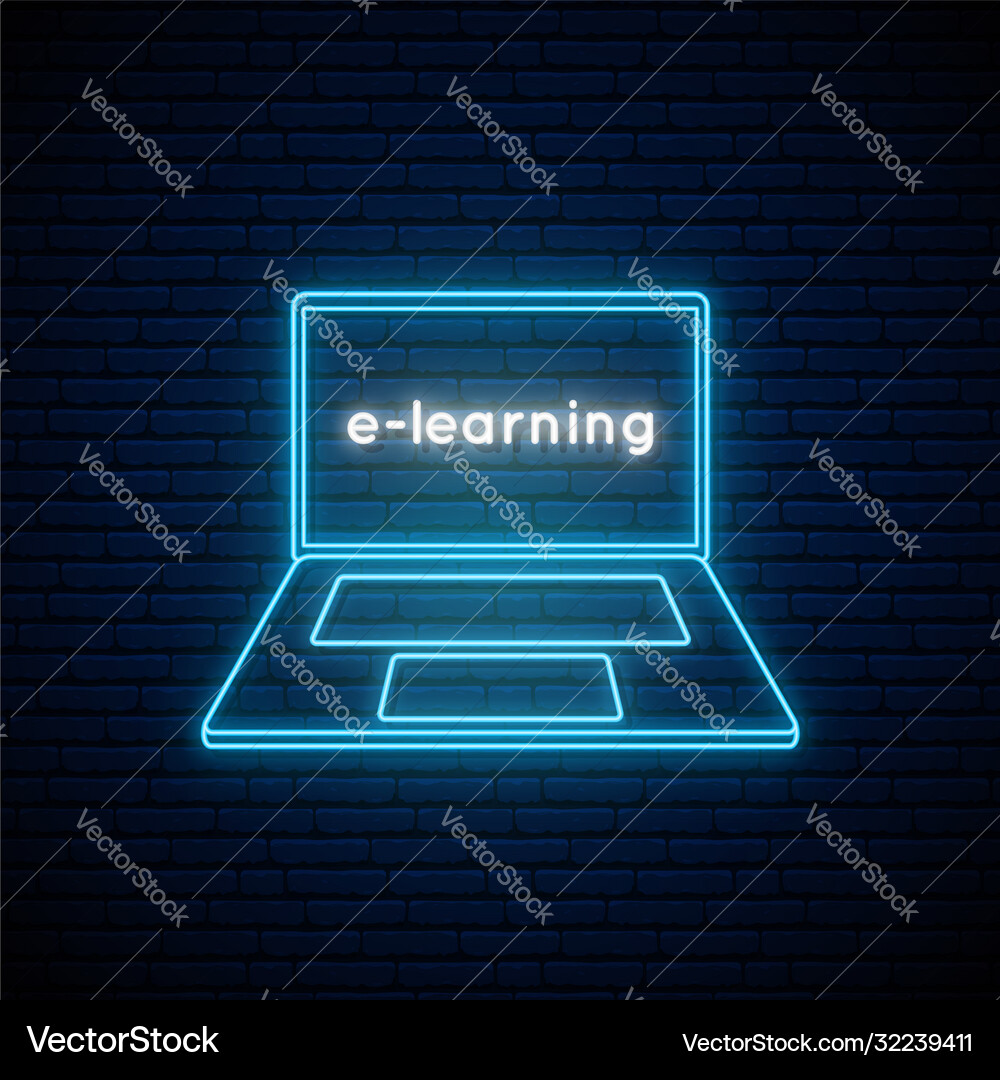 E-learning neon sign online education outline Vector Image