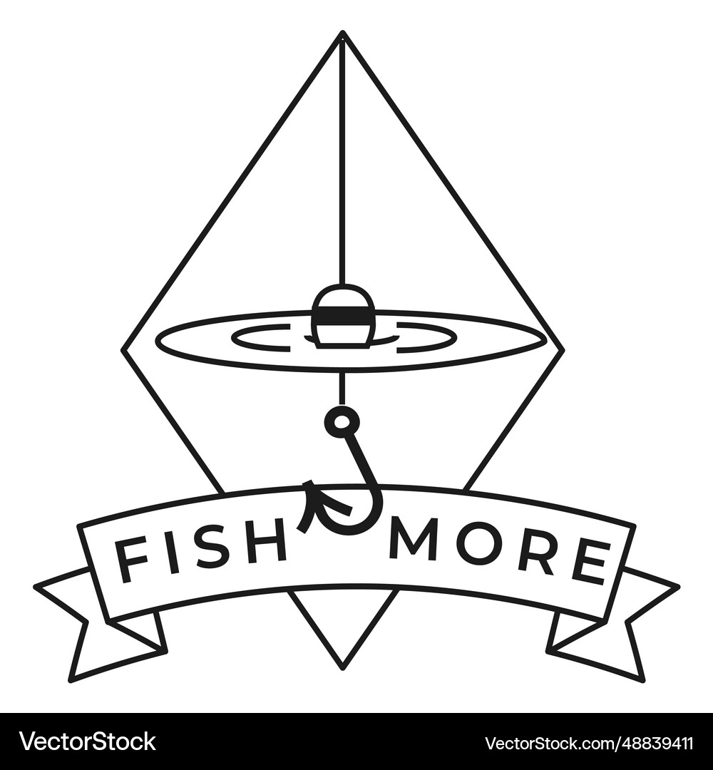 Fish more hook rhomb sea line float badge stroke Vector Image