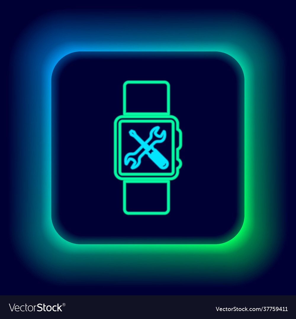 Glowing neon line smartwatch with screwdriver Vector Image