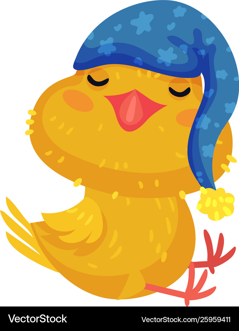 Little yellow cartoon chicken is sleeping while Vector Image
