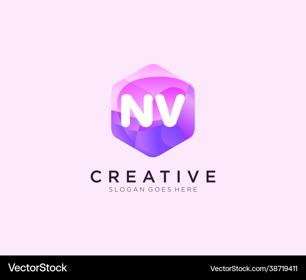 Nv initial logo with colorful hexagon modern Vector Image