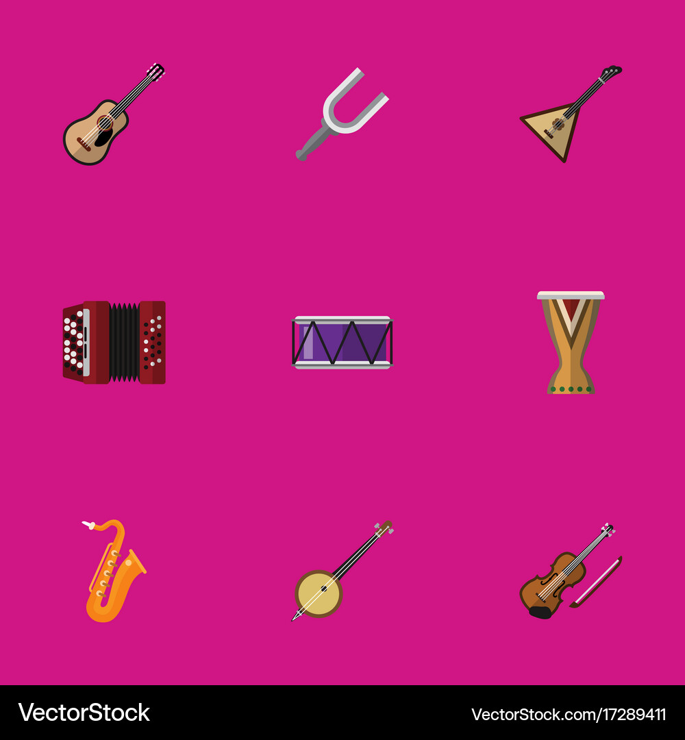 Set of 9 editable audio flat icons includes Vector Image