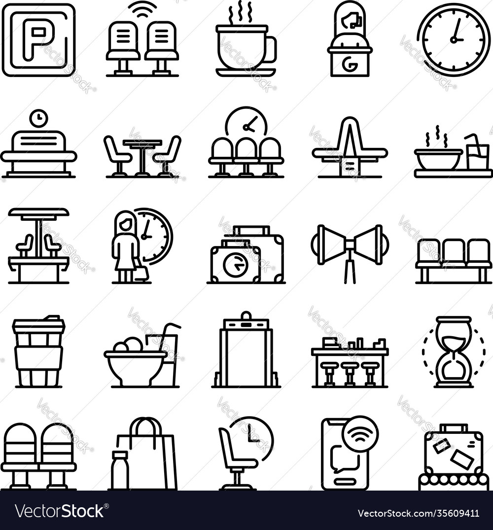 Waiting area icons set outline style Royalty Free Vector