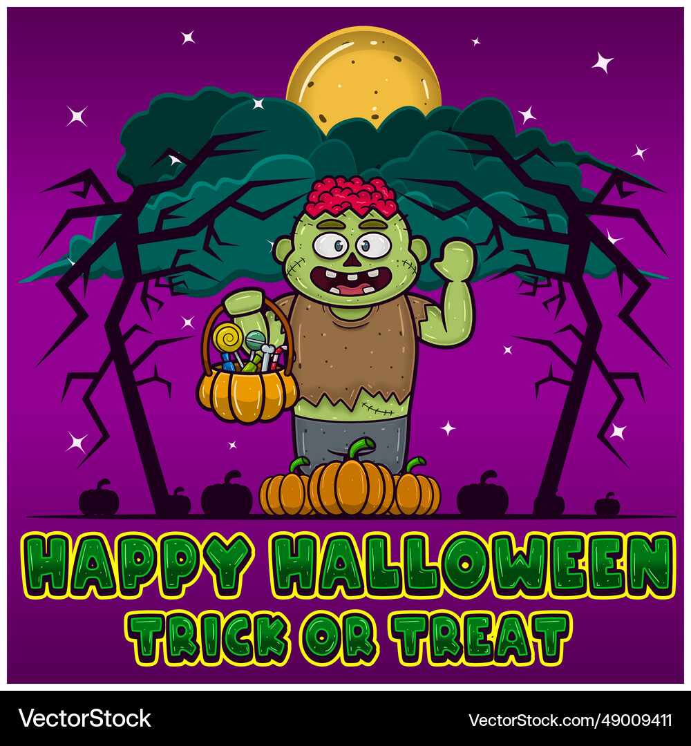 Zombie holding candy happy halloween trick Vector Image