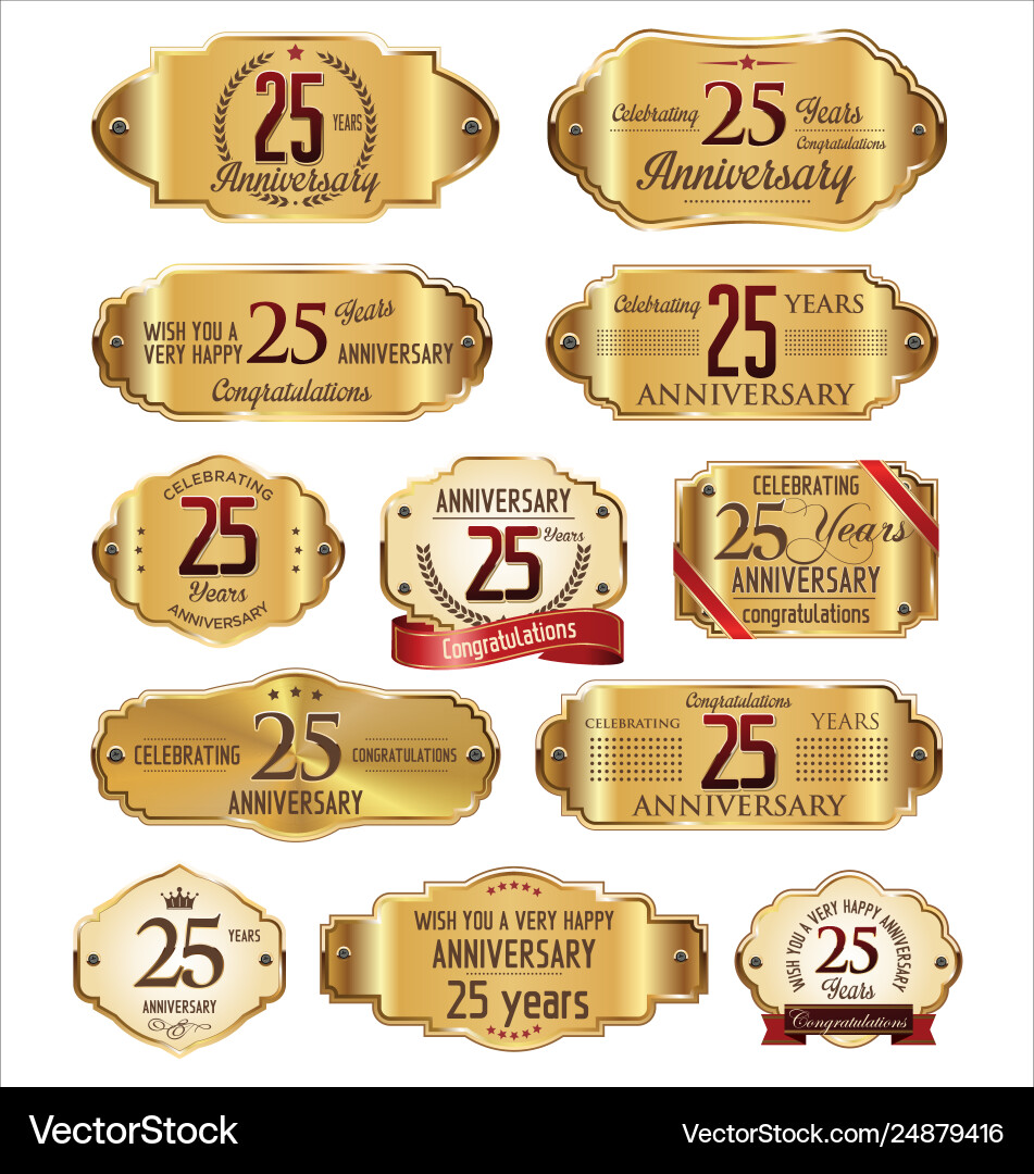 Anniversary golden labels 25 years Royalty Free Vector Image