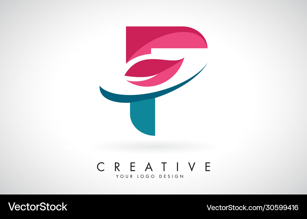 Blue and red letter f with leaf and creative Vector Image