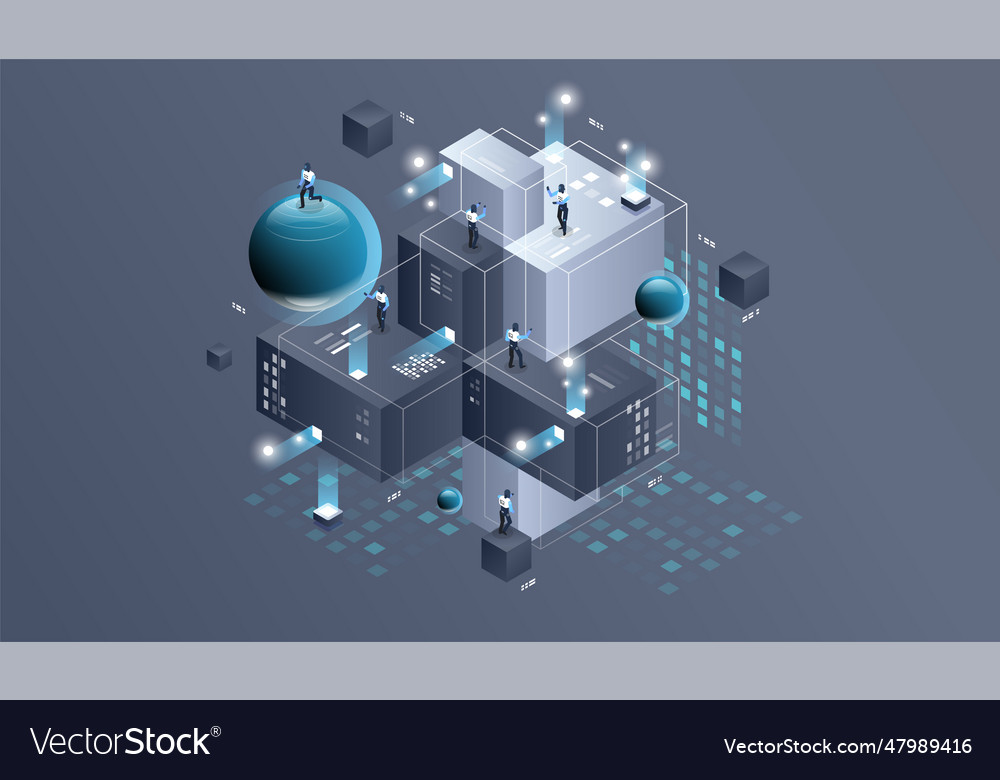 Datacenter isometric information flowdigital Vector Image