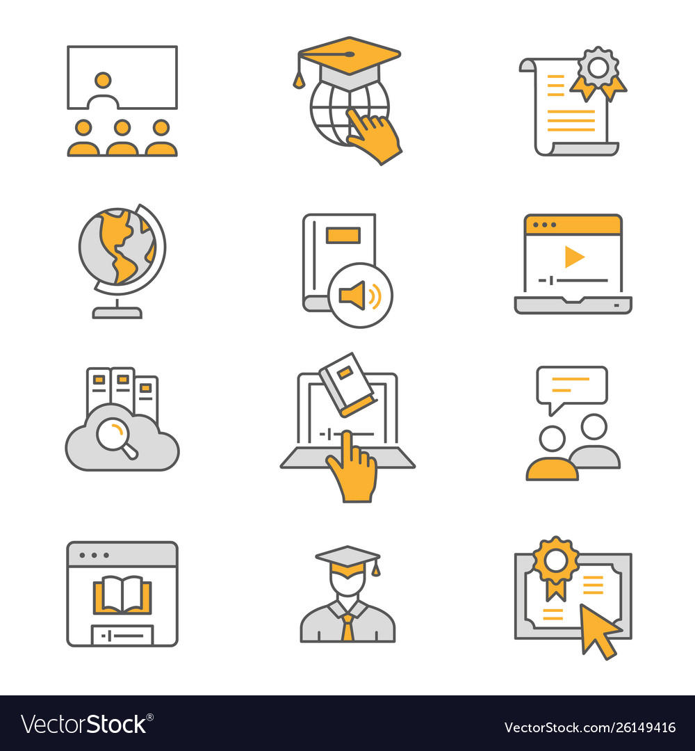 E-learning distance education flat line icons Vector Image