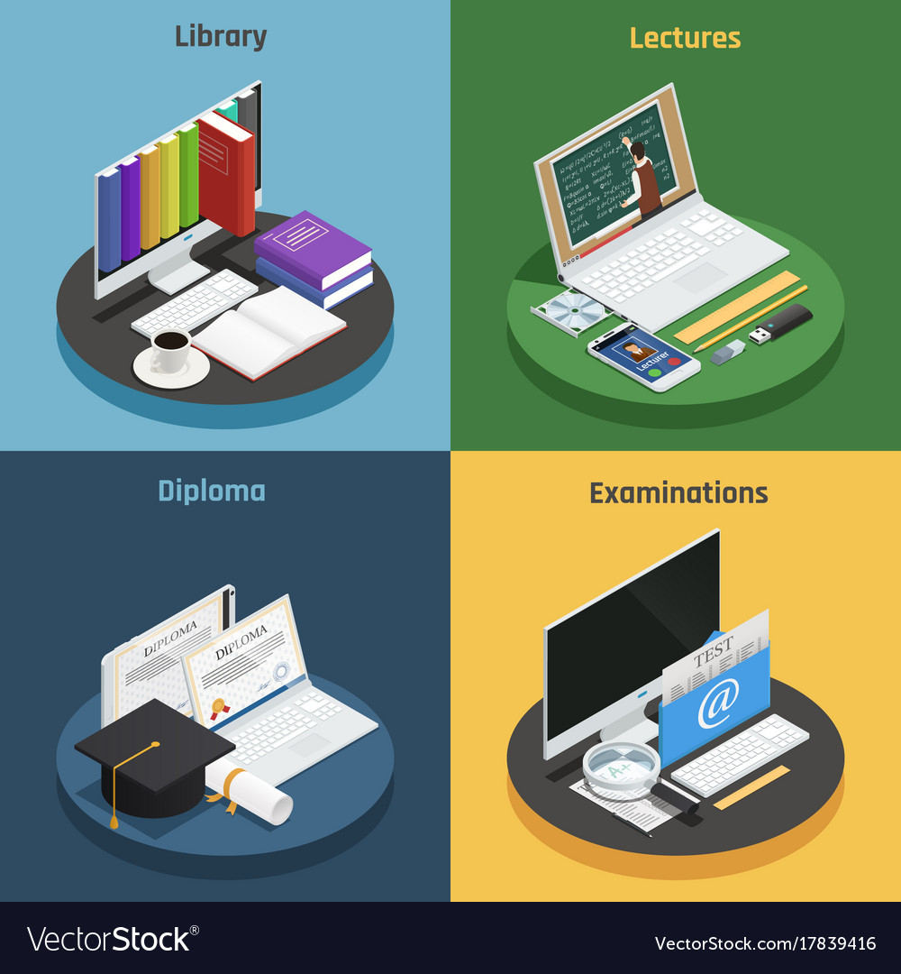 E-learning isometric concept Royalty Free Vector Image
