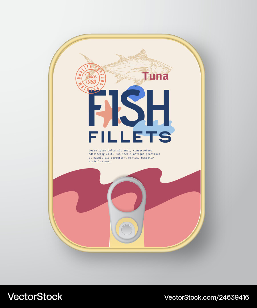 Fish fillets aluminium container with label cover Vector Image