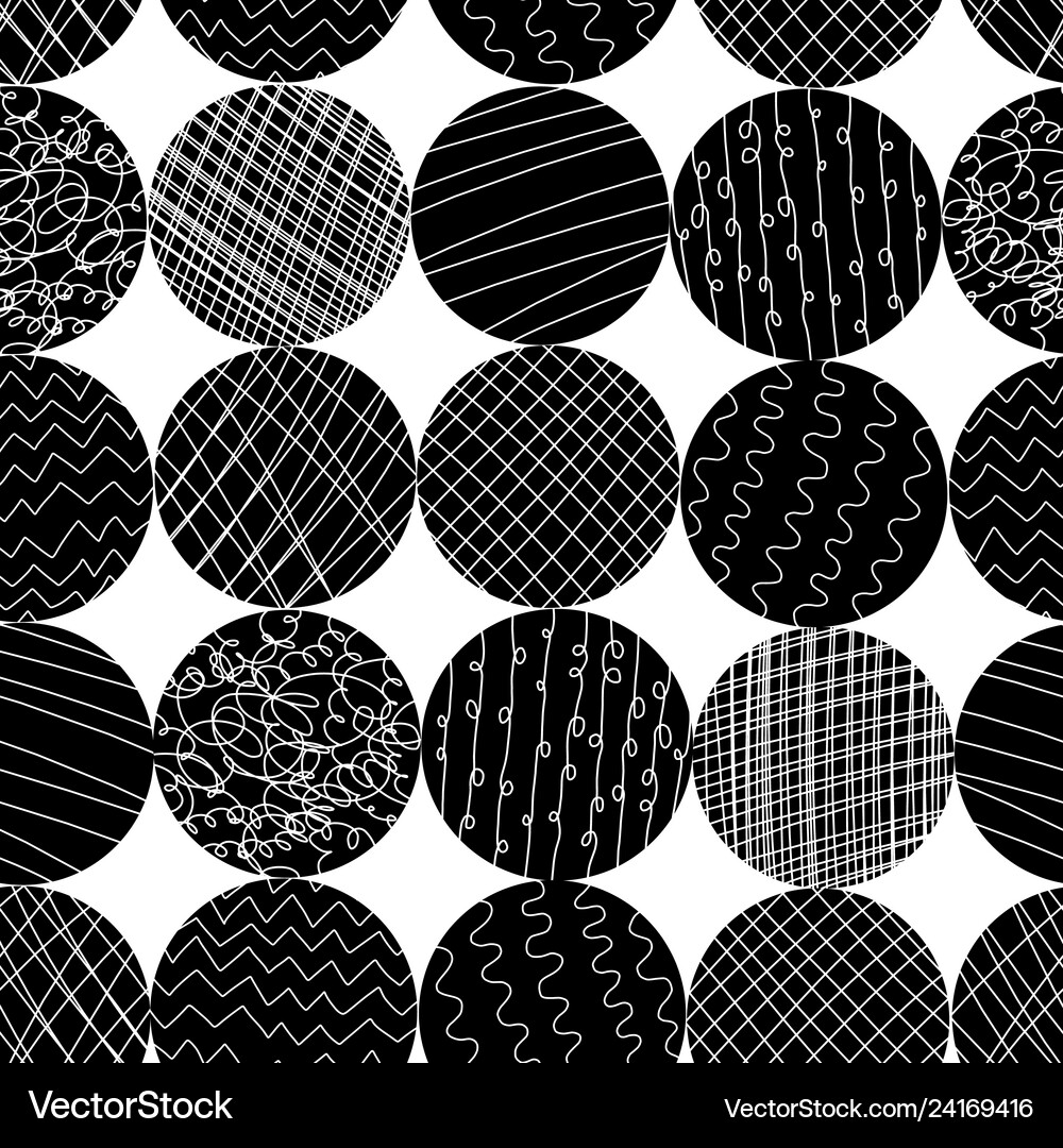 Monochrome textured circle shapes seamless Vector Image