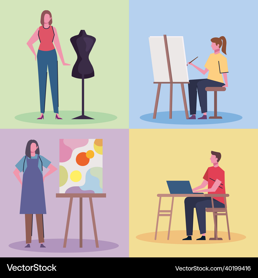 Scenes of artists Royalty Free Vector Image - VectorStock