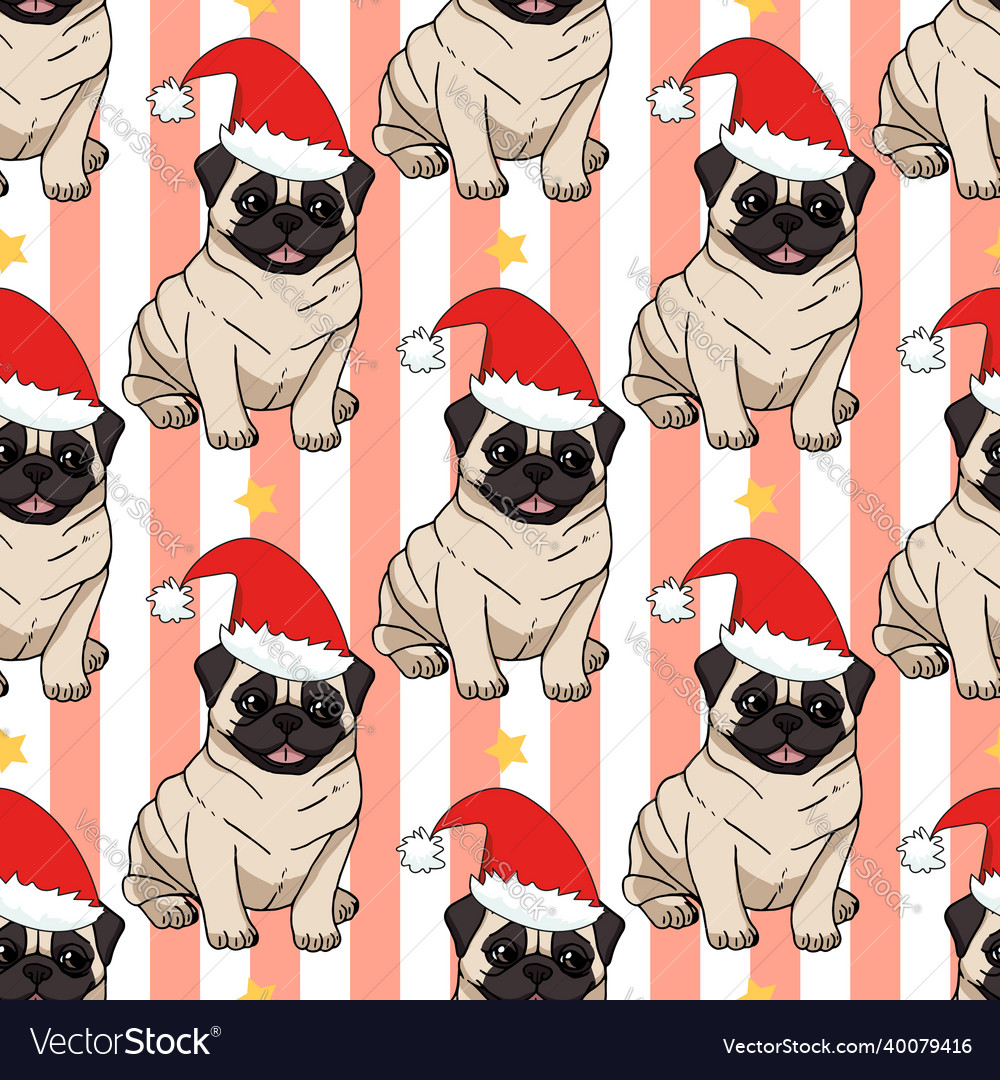 Seamless pattern with cute hand drawn pugs Vector Image