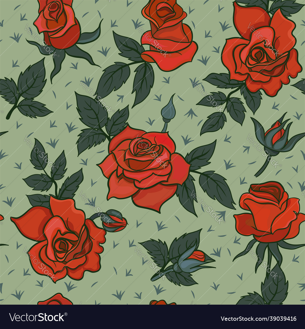 Seamless pattern with red roses graphics Vector Image