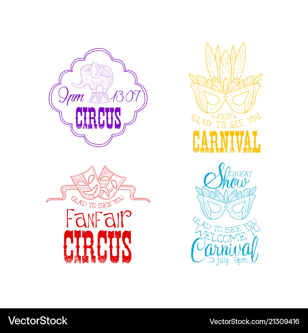 Set hand drawn circus or carnival signs Royalty Free Vector