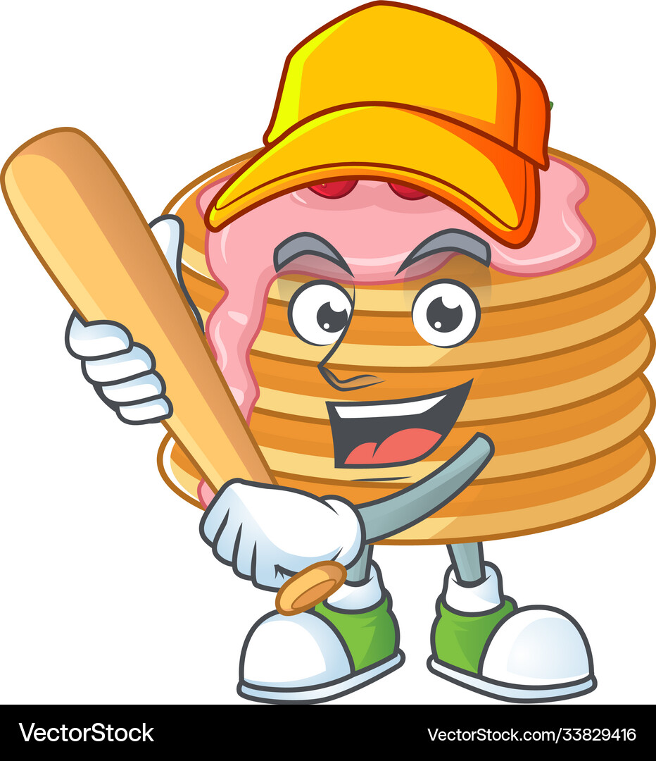 Strawberry cream pancake hold baseball stick Vector Image