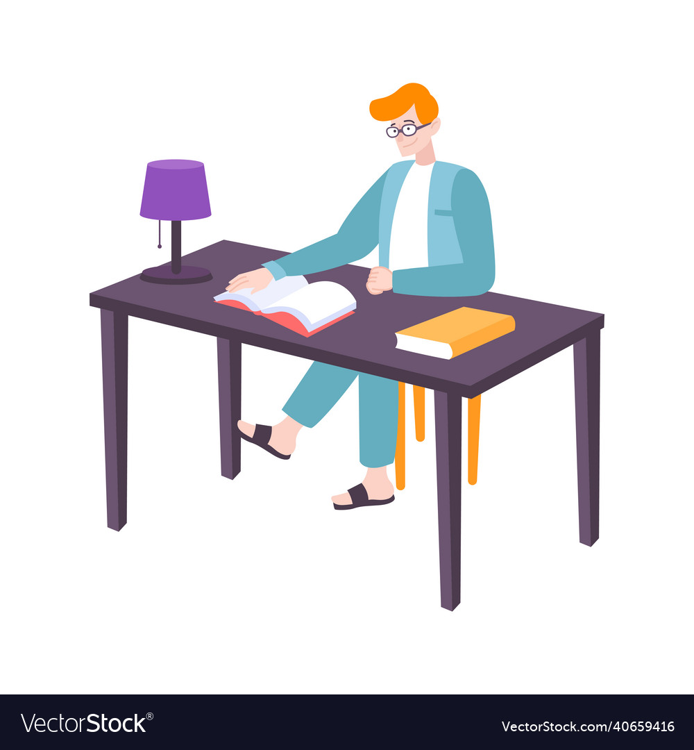 Table book reading composition Royalty Free Vector Image