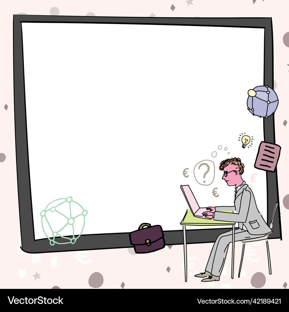 Businessman in suit using laptop sitting on desk Vector Image
