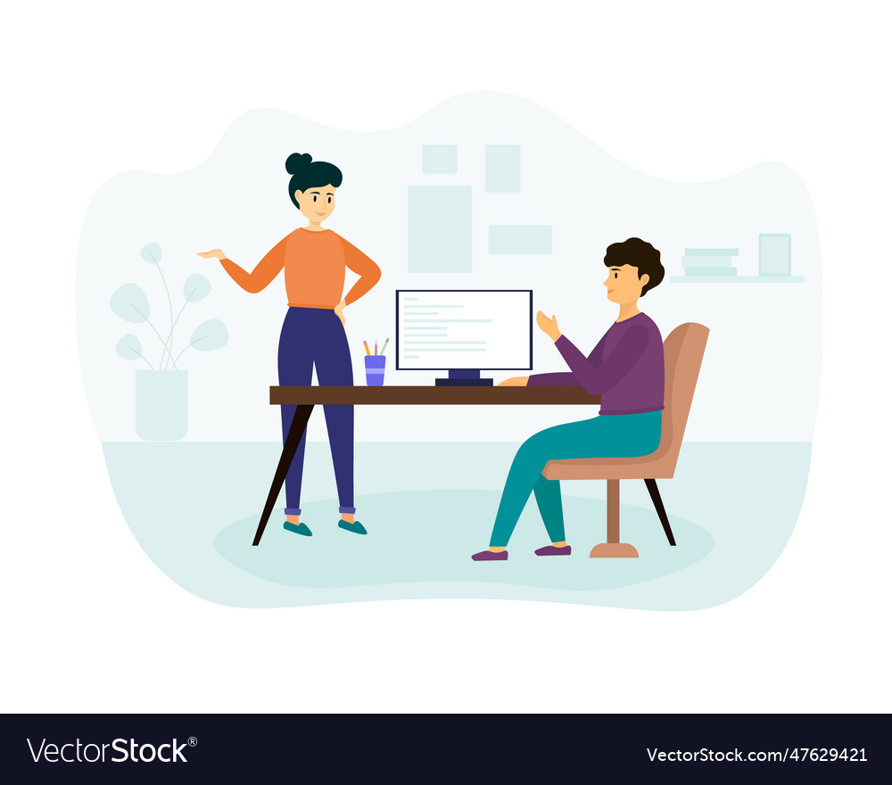 Colleagues discussing work Royalty Free Vector Image
