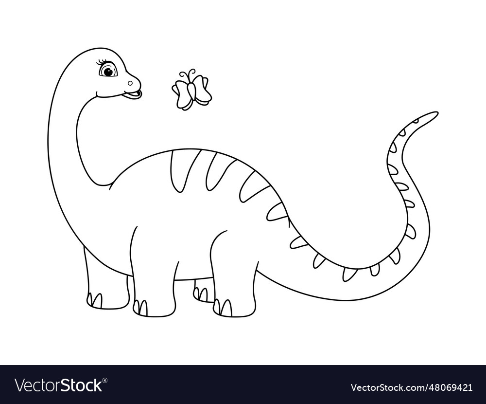 Coloring page dinosaur and butterfly Royalty Free Vector