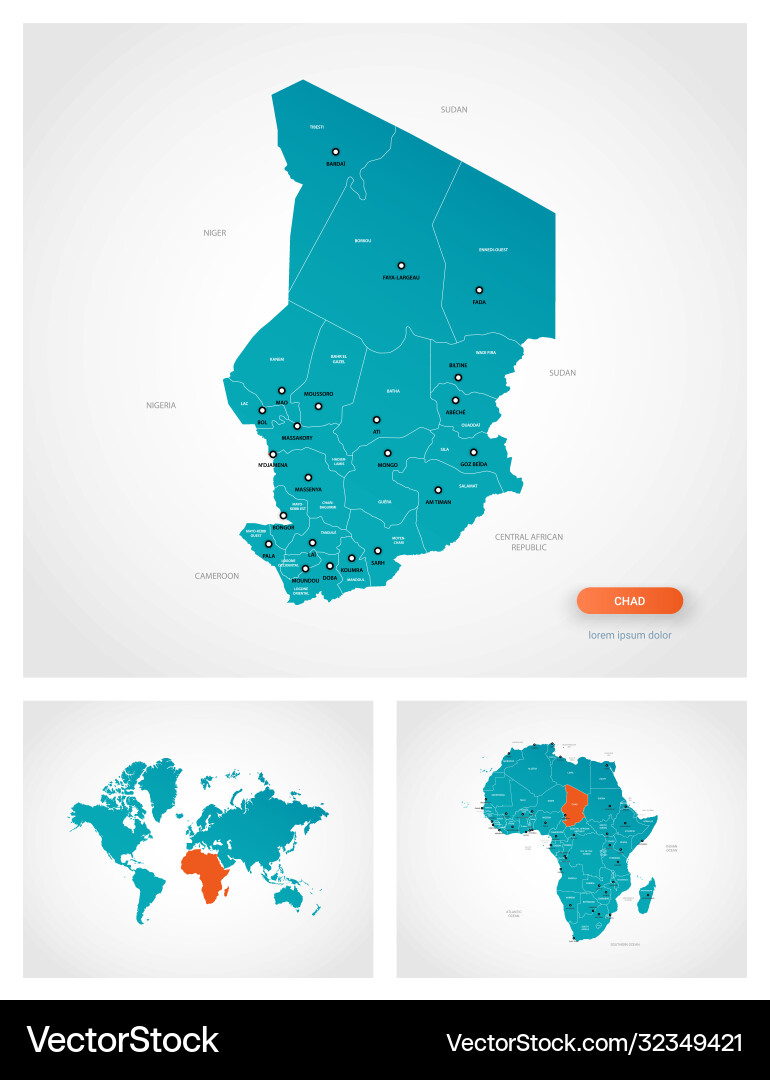 Editable template map chad with marks Royalty Free Vector