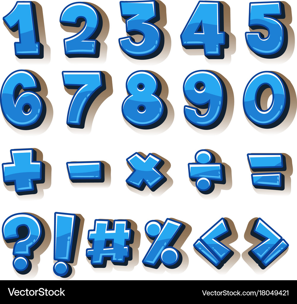 Font design for numbers and signs in blue Vector Image