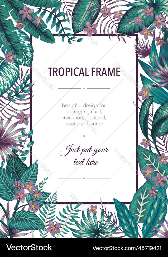 Frame template with tropical white and purple Vector Image