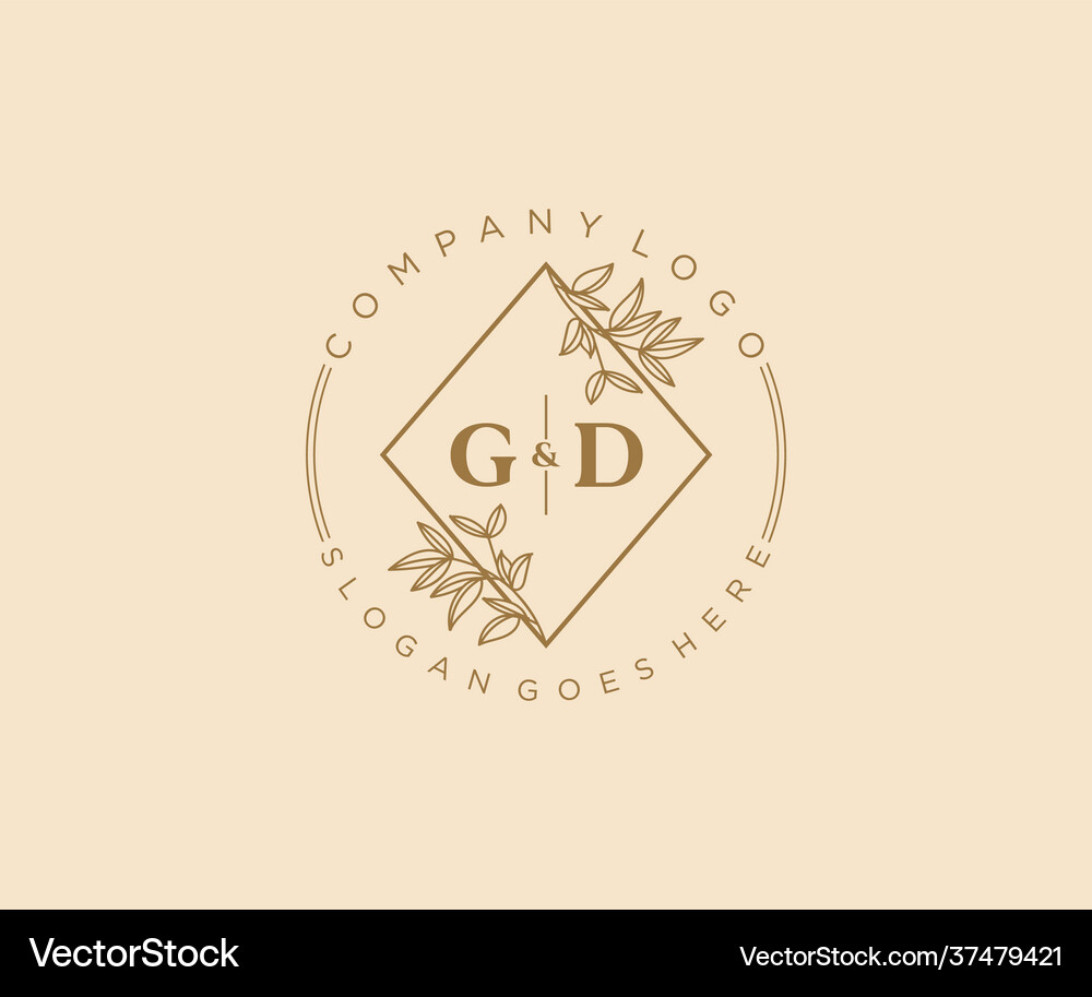 Initial gd letters beautiful floral feminine Vector Image