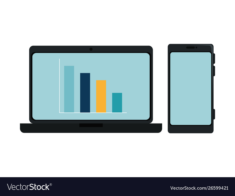 Laptop computer with bars statistics Royalty Free Vector