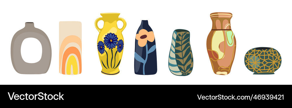 Set of different vases for flowers isolated Vector Image
