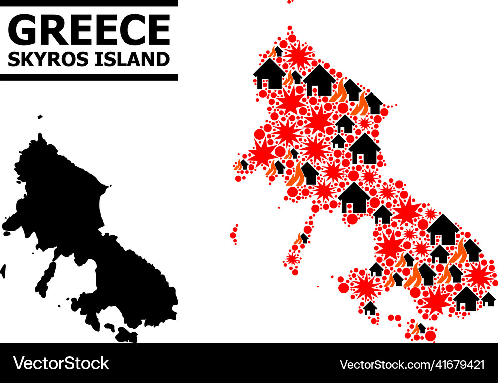 War mosaic map of skyros island Royalty Free Vector Image