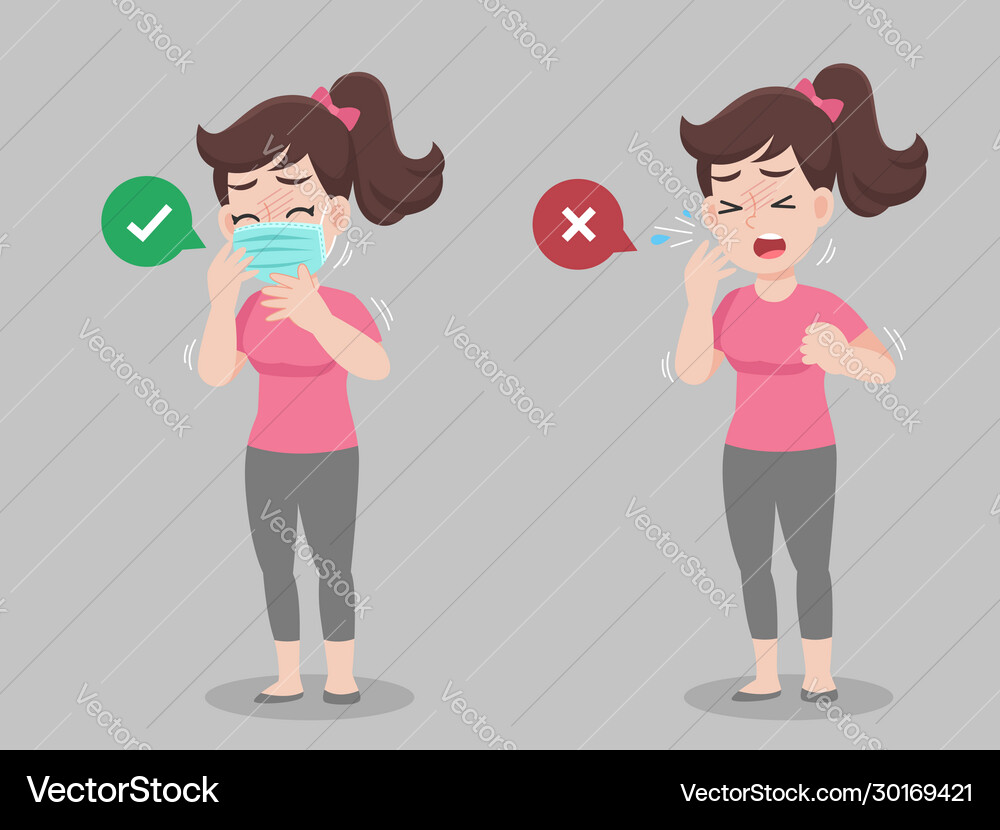 Woman cough wearing mask and without Royalty Free Vector