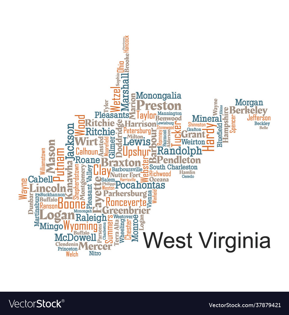 Word cloud art map design state west virginia Vector Image